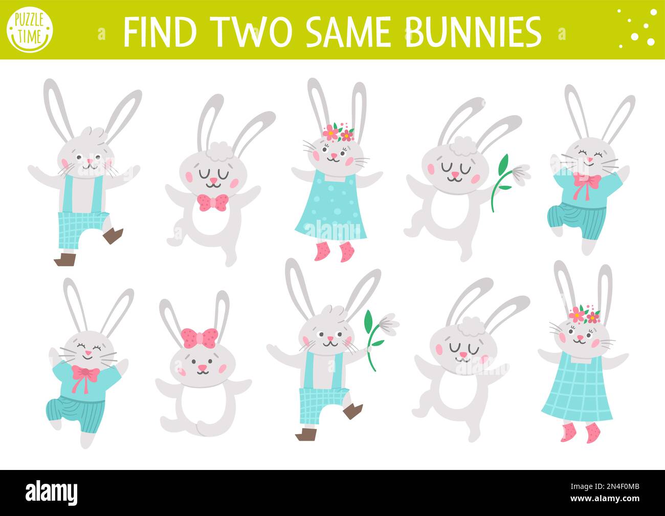 Find two same bunnies. Easter matching activity for children. Funny ...