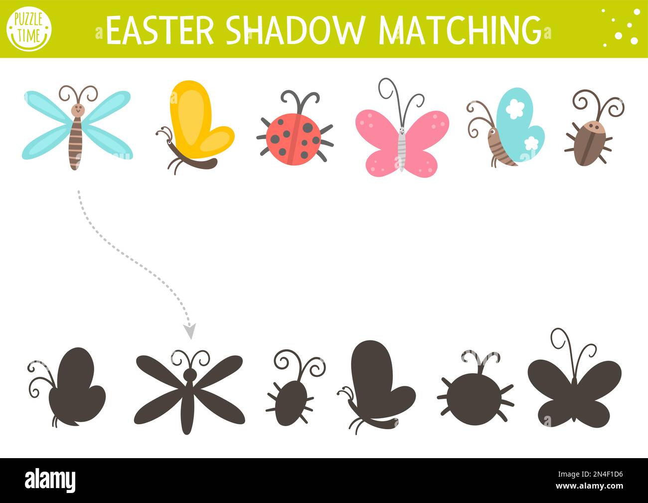 Easter shadow matching activity for children. Fun spring puzzle with ...