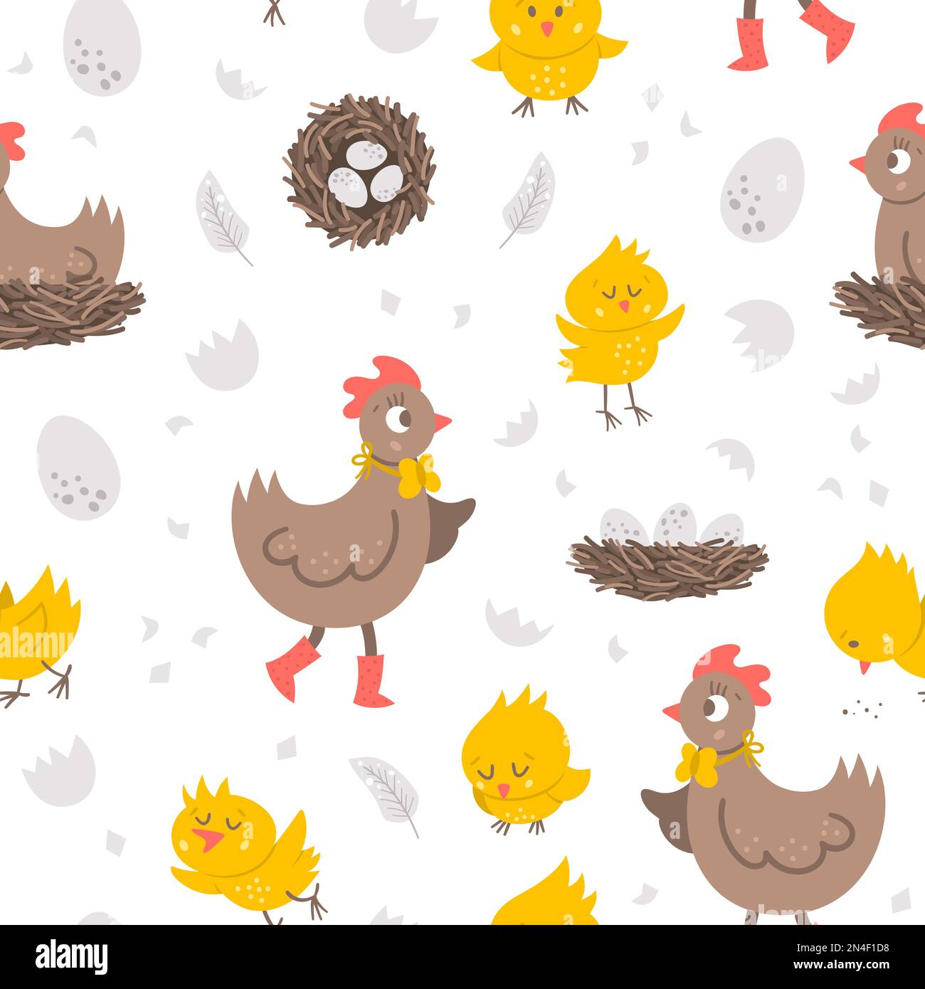 Vector seamless pattern with cute hen, little chicks, eggs, nest ... Vector seamless pattern with cute hen, little chicks, eggs, nest ...