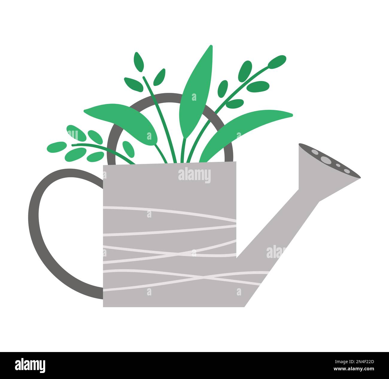 Vector cute watering can with green plants icon isolated on white ...