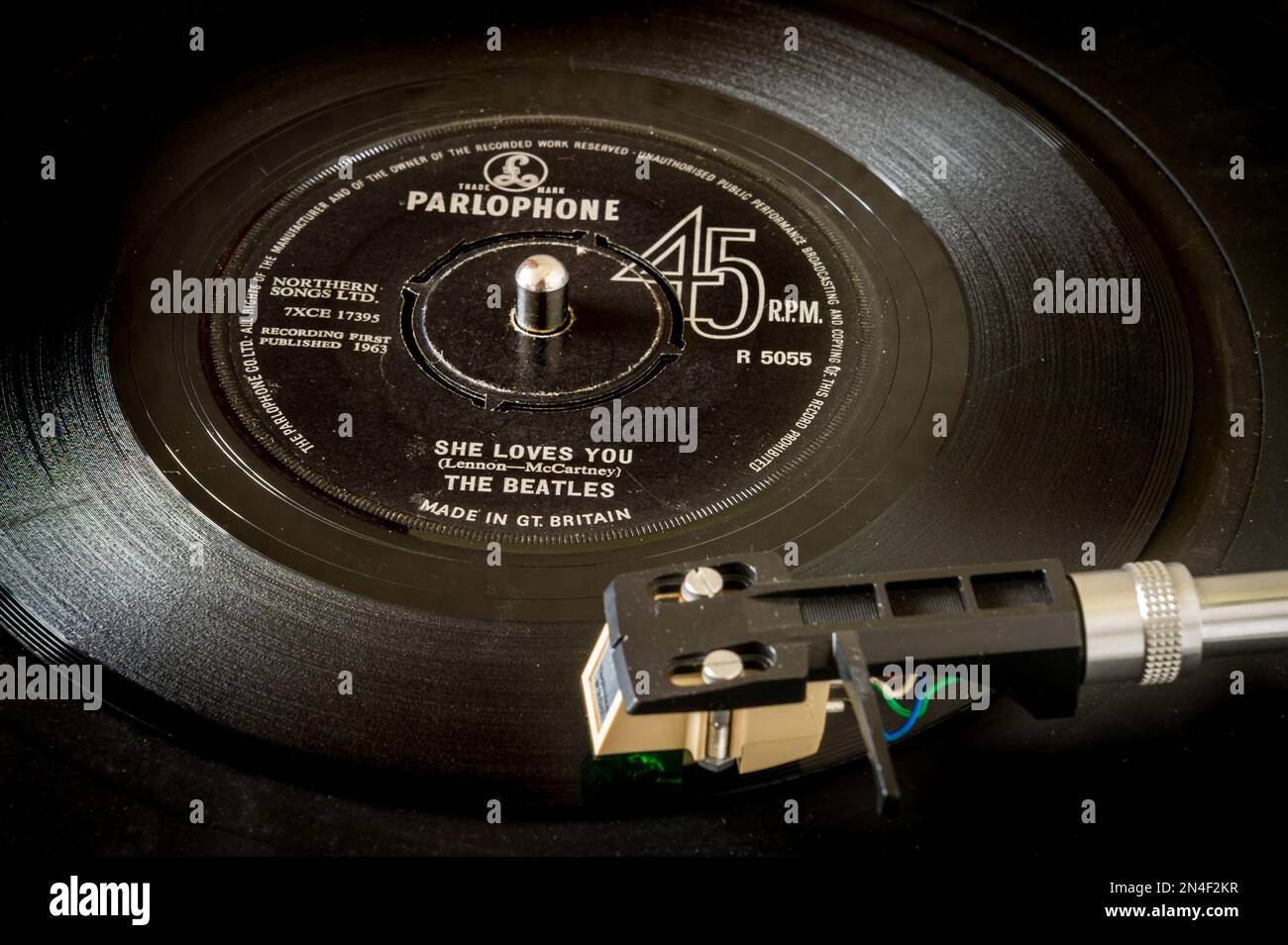 The Beatles singing She Loves You from Parlophone records on a 45RPM ...
