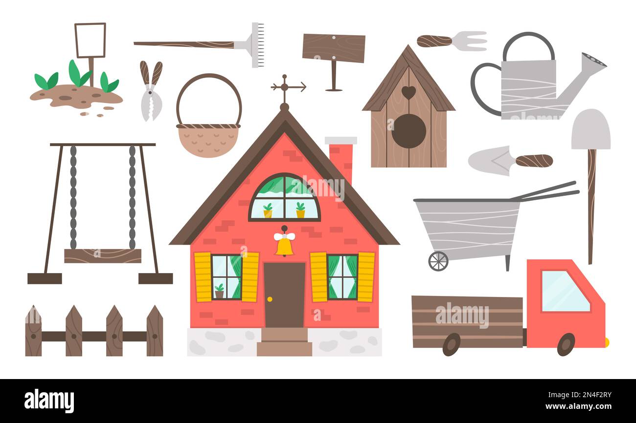 Vector garden icons set. Collection of gardening equipment, tools ...