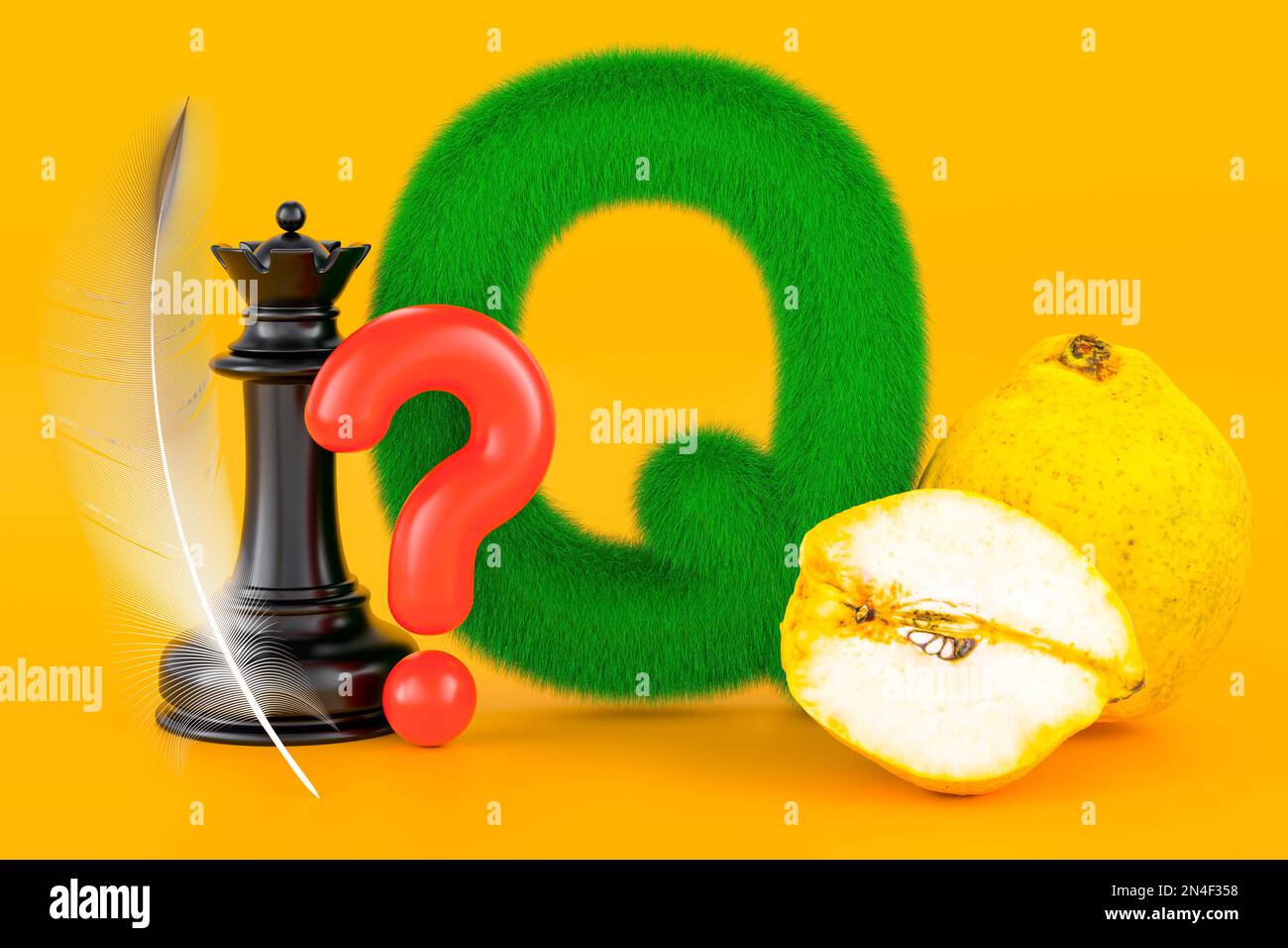Fluffy letter Q with quill, question mark, queen chess, quince. Kids ...