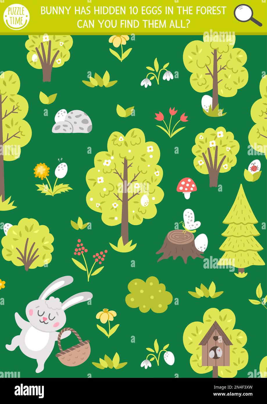 Vector Easter holiday searching game with cute Bunny in the garden or ...