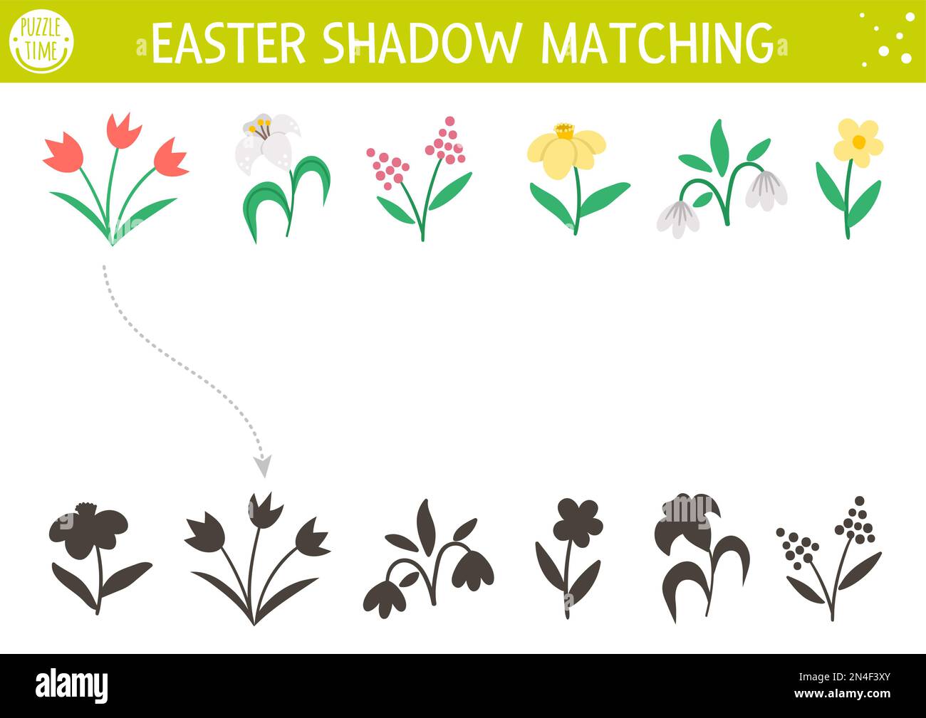 Easter shadow matching activity for children. Fun spring puzzle with ...
