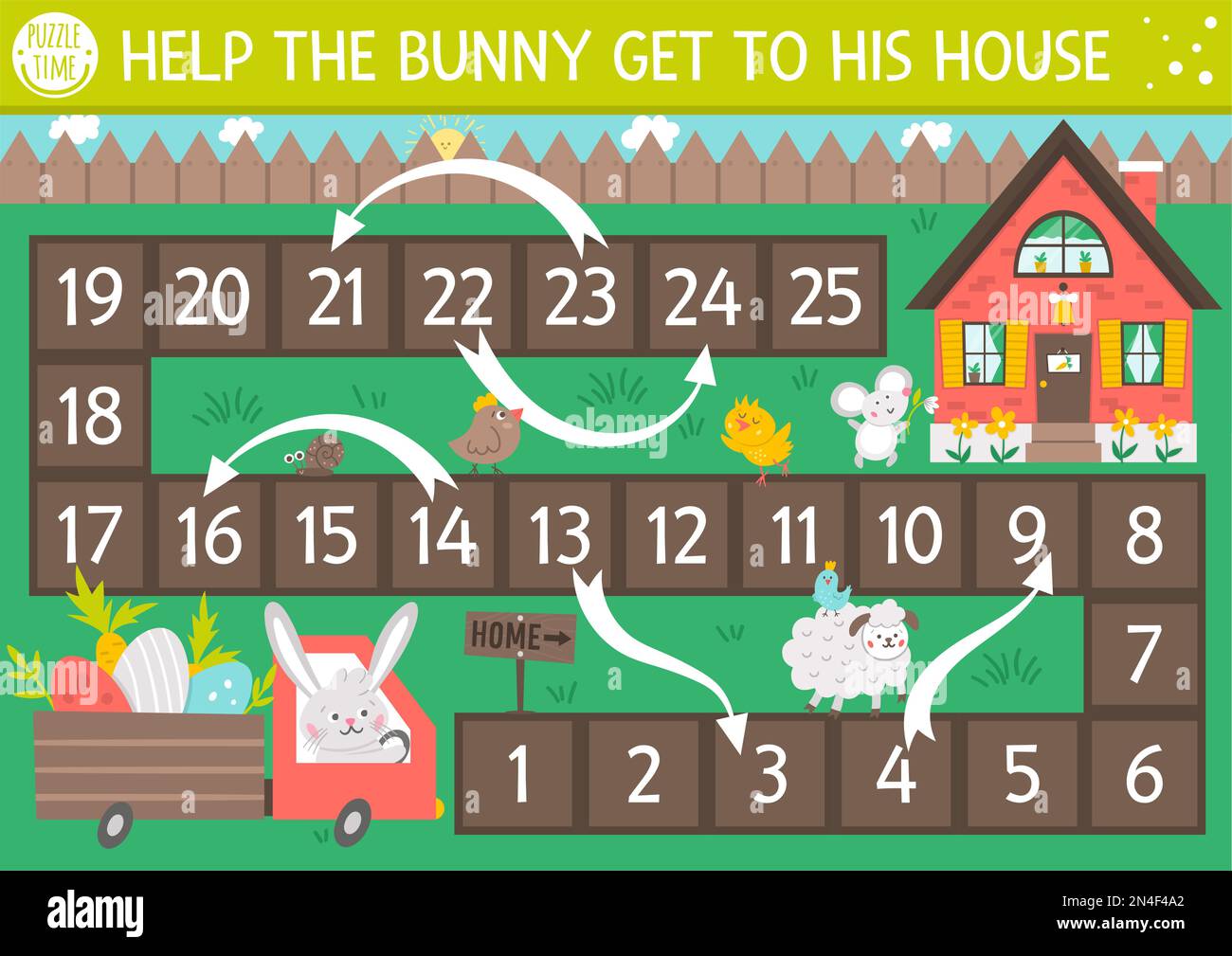 Easter dice board game for children with cute bunny in the truck with ...