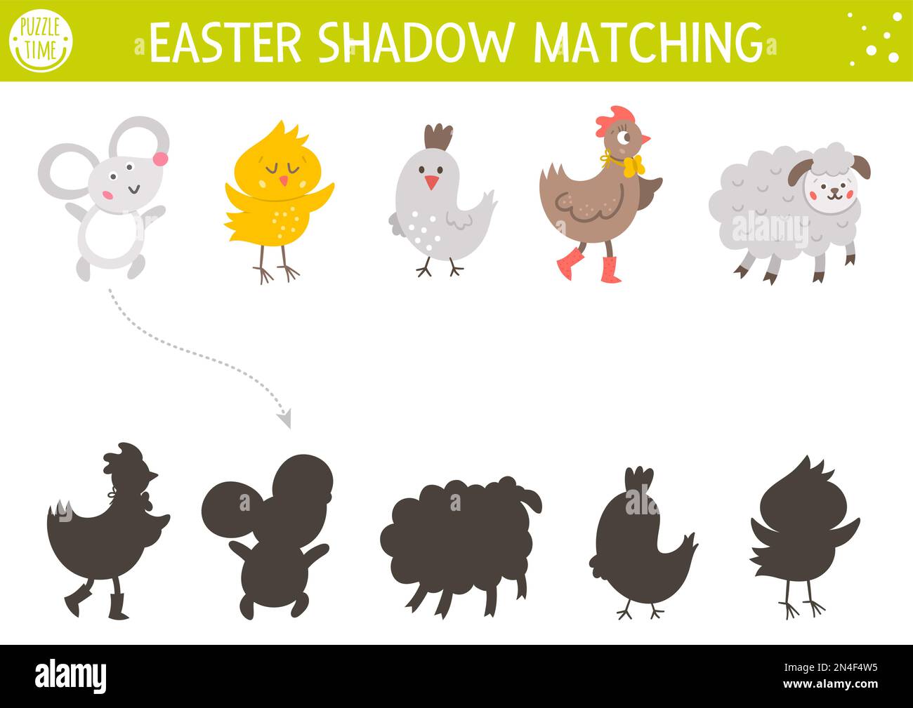 Easter shadow matching activity for children. Fun spring puzzle with ...