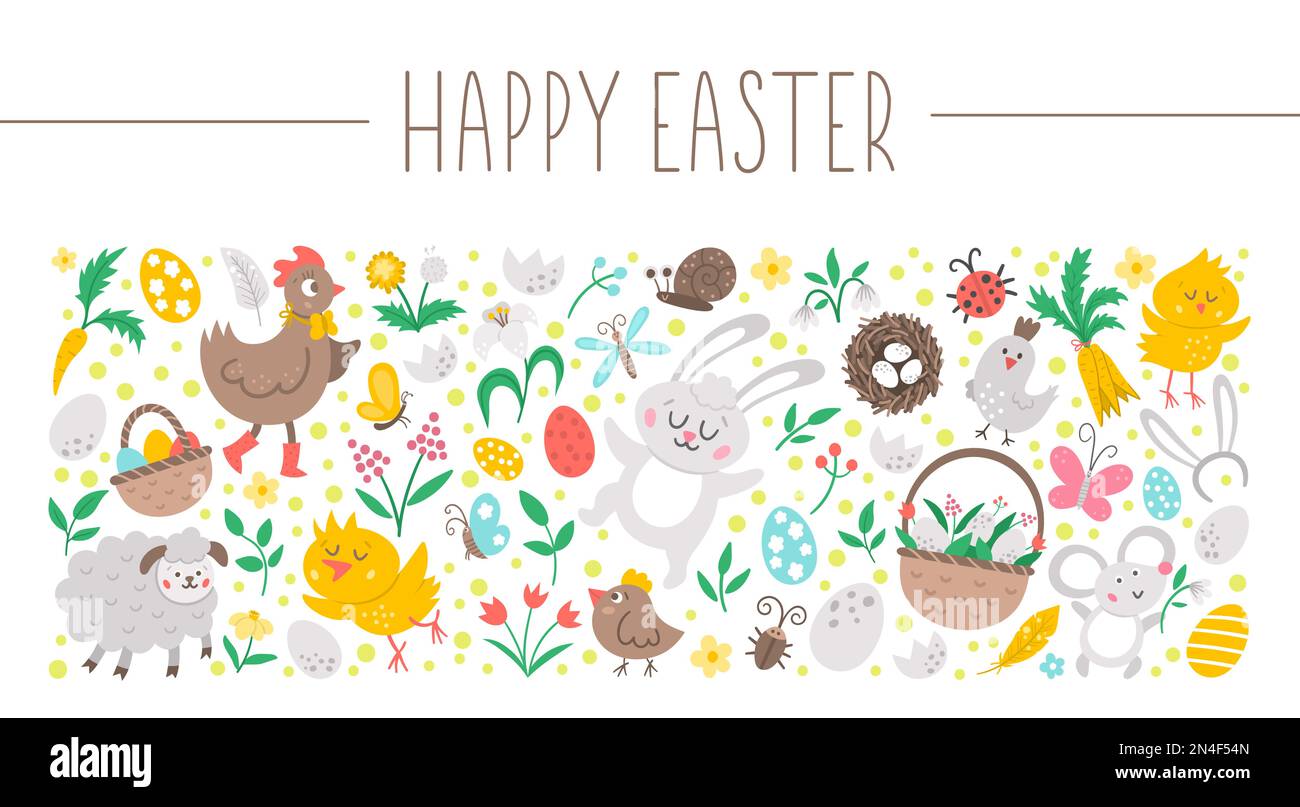 Vector horizontal set with Easter elements. Frame with traditional ...