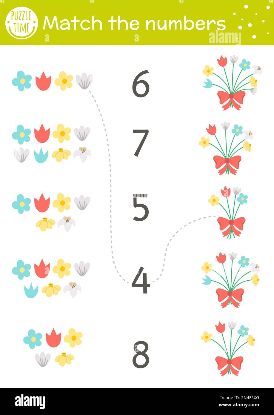 Easter matching game with bouquet of spring flowers. Holiday math ...