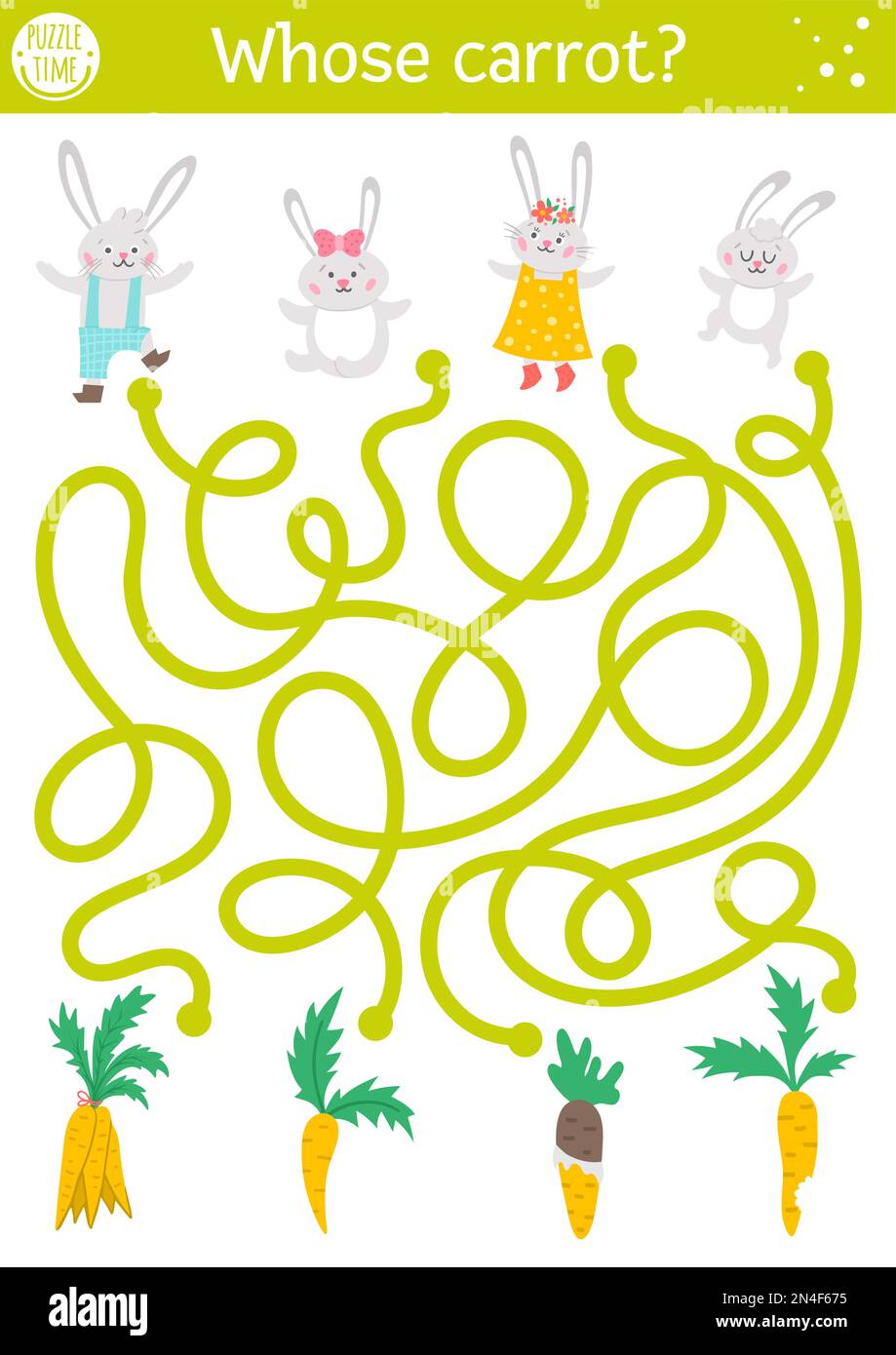 Easter maze for children with bunny family and carrots. Holiday ...