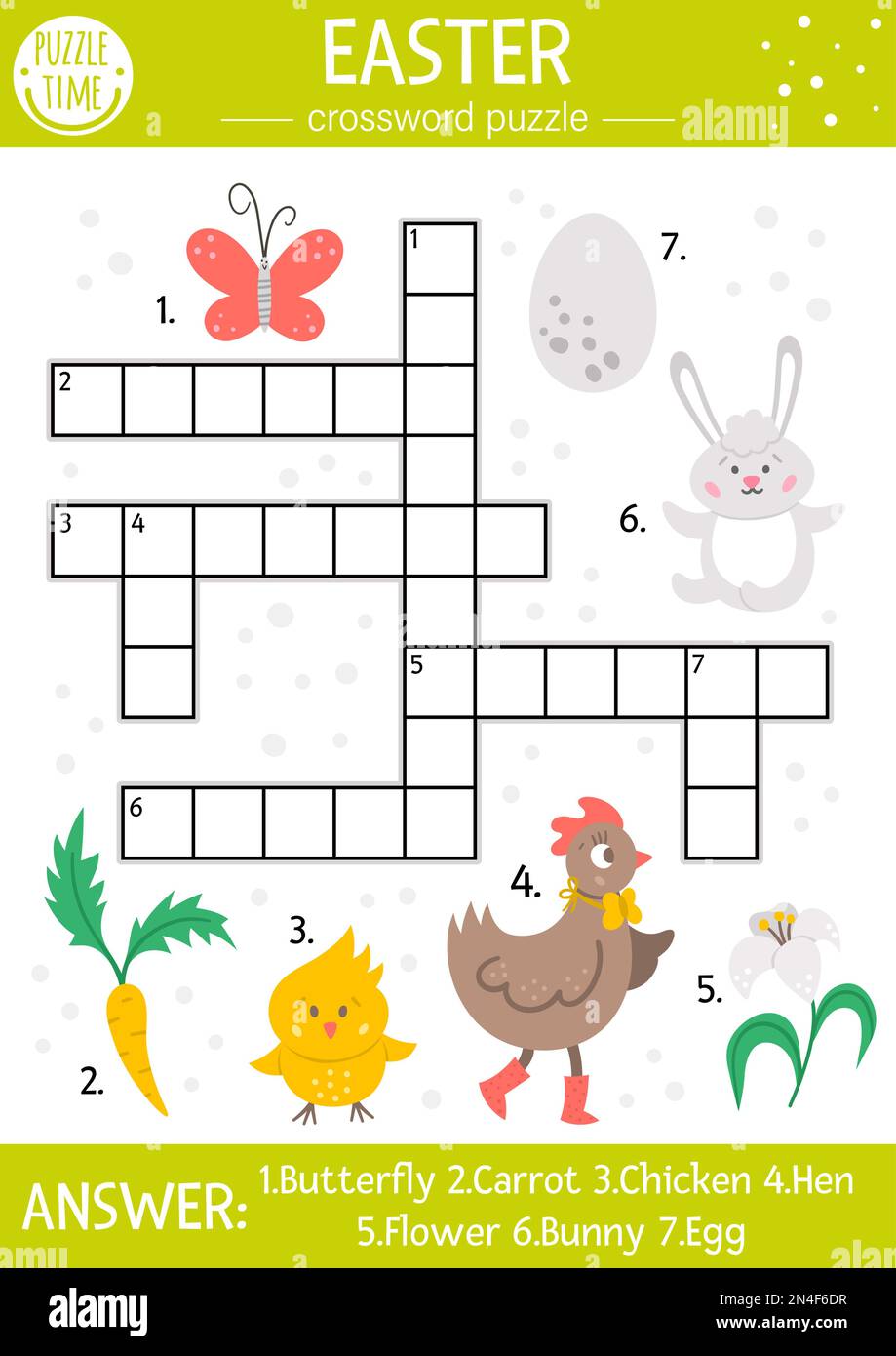 Vector Easter crossword puzzle for kids. Simple spring quiz with ...