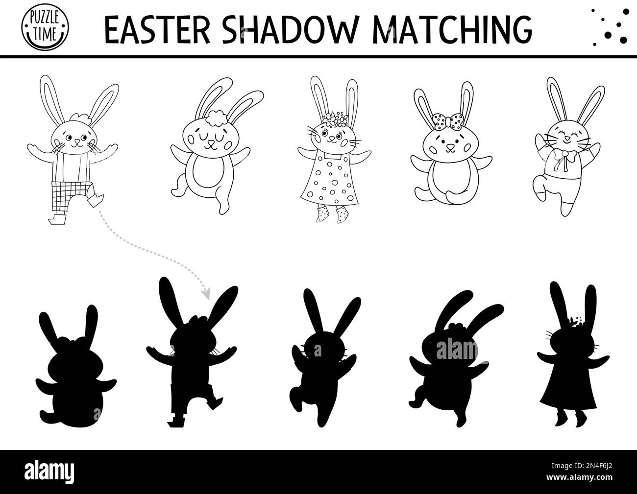 Easter black and white shadow matching activity for children with bunny ...