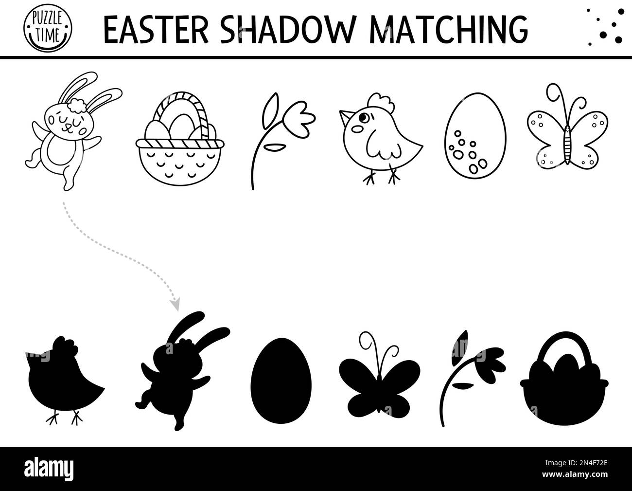Easter black and white shadow matching activity for children. Outline ...
