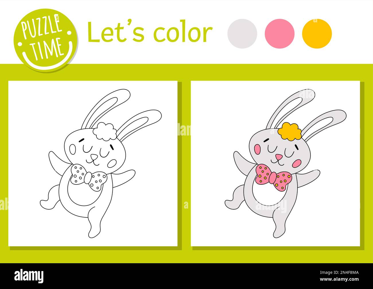 Easter coloring page for children. Funny bunny with bow. Vector holiday ...