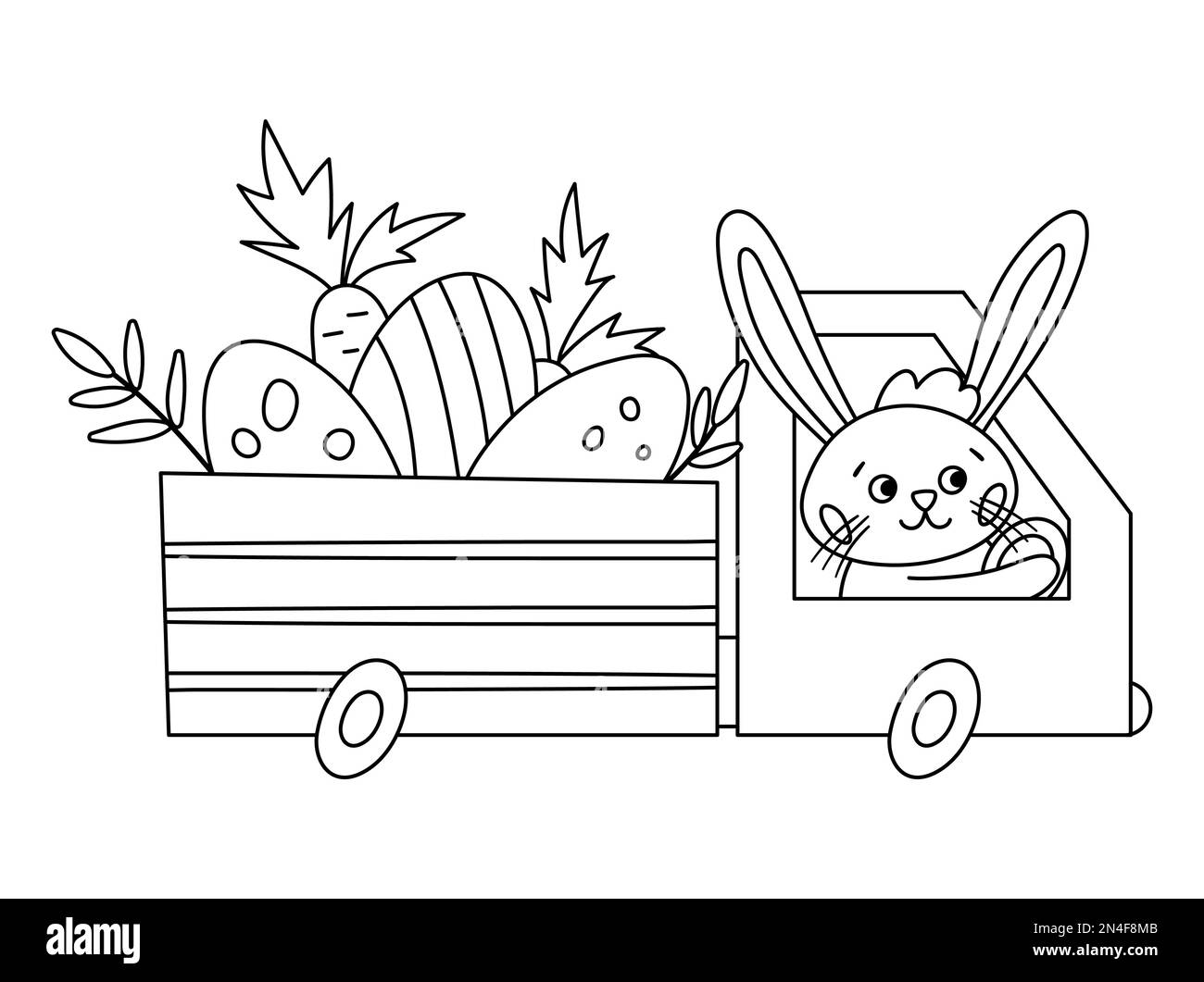 Vector black and white Easter outline truck icon with eggs and carrots ...