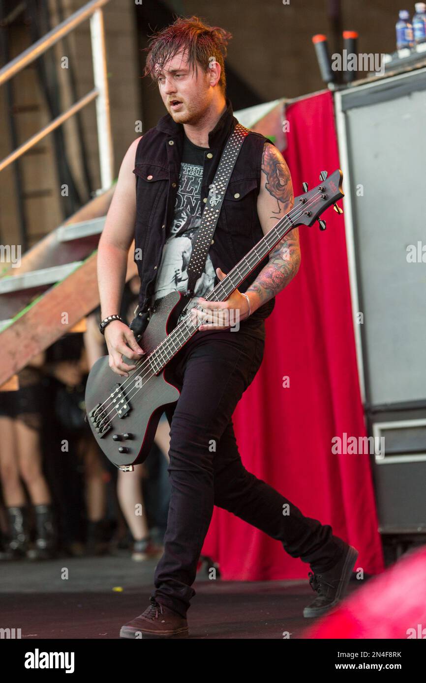 Bassist Sam Bettley of Asking Alexandria performs at the Rockstar ...