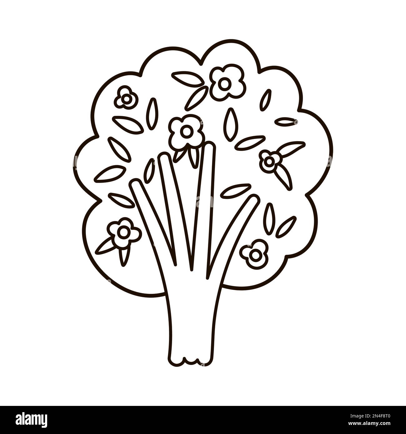 Vector black and white blooming bush icon. Little outline shrub with ...