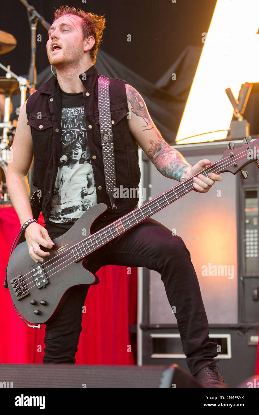 Bassist Sam Bettley of Asking Alexandria performs at the Rockstar ...