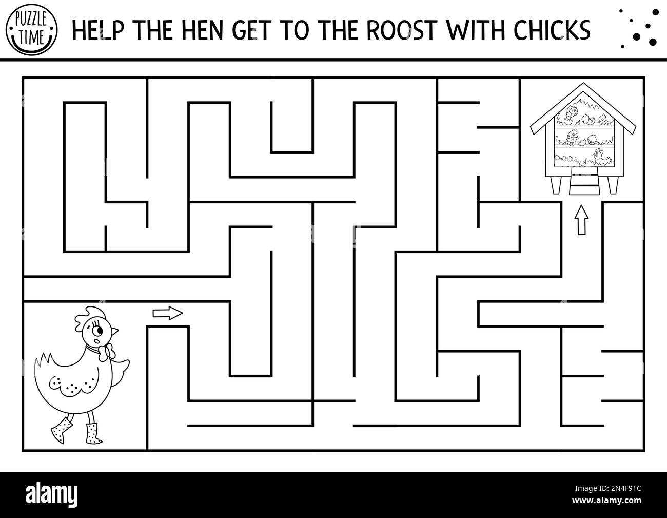 Easter black and white maze for children. Holiday preschool printable ...