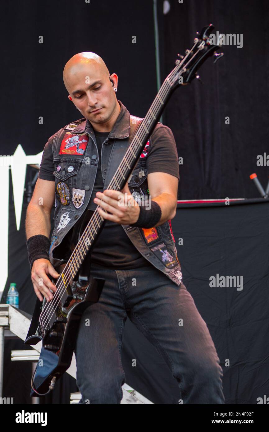 Bassist Paolo Gregoletto of Trivium performs at the Rockstar Energy ...