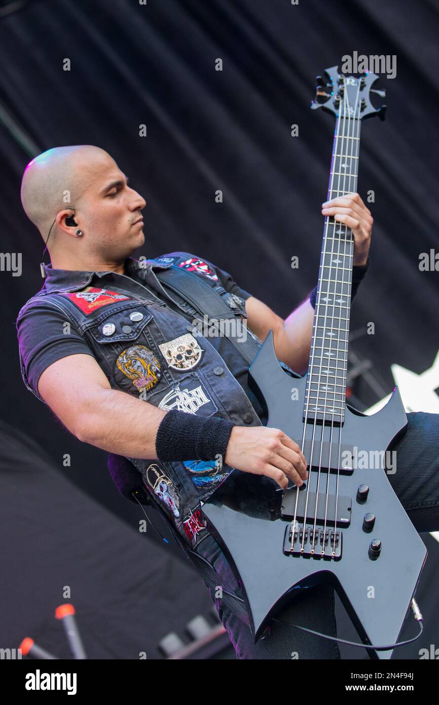 Bassist Paolo Gregoletto of Trivium performs at the Rockstar Energy ...
