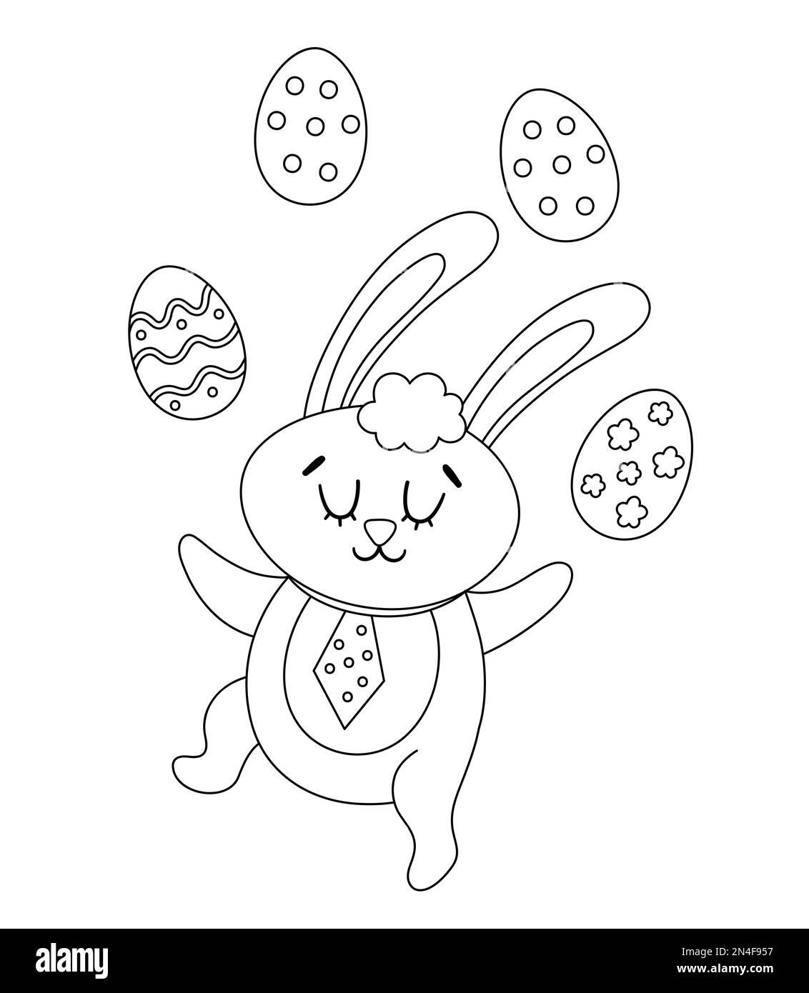 Vector Easter Black And White Bunny Icon Rabbit Outline Juggling With Colored Eggs Isolated On