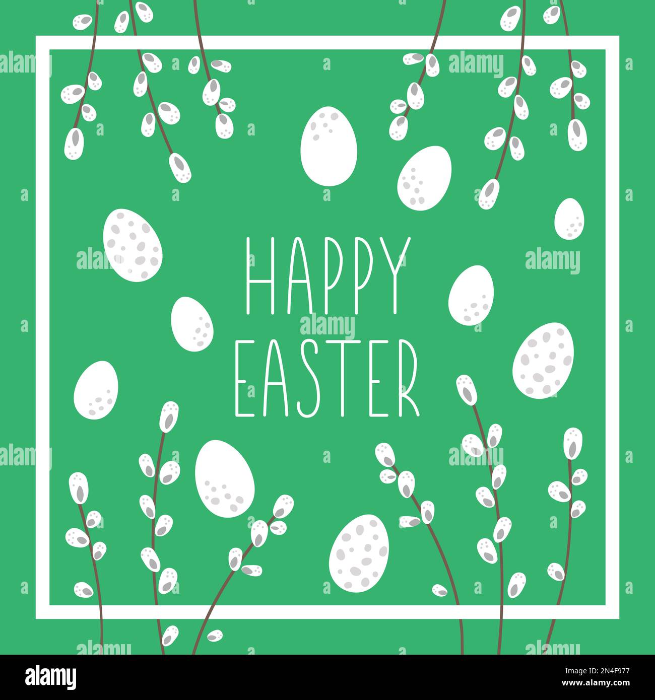 Easter square greeting card template with cute eggs and willow branches ...