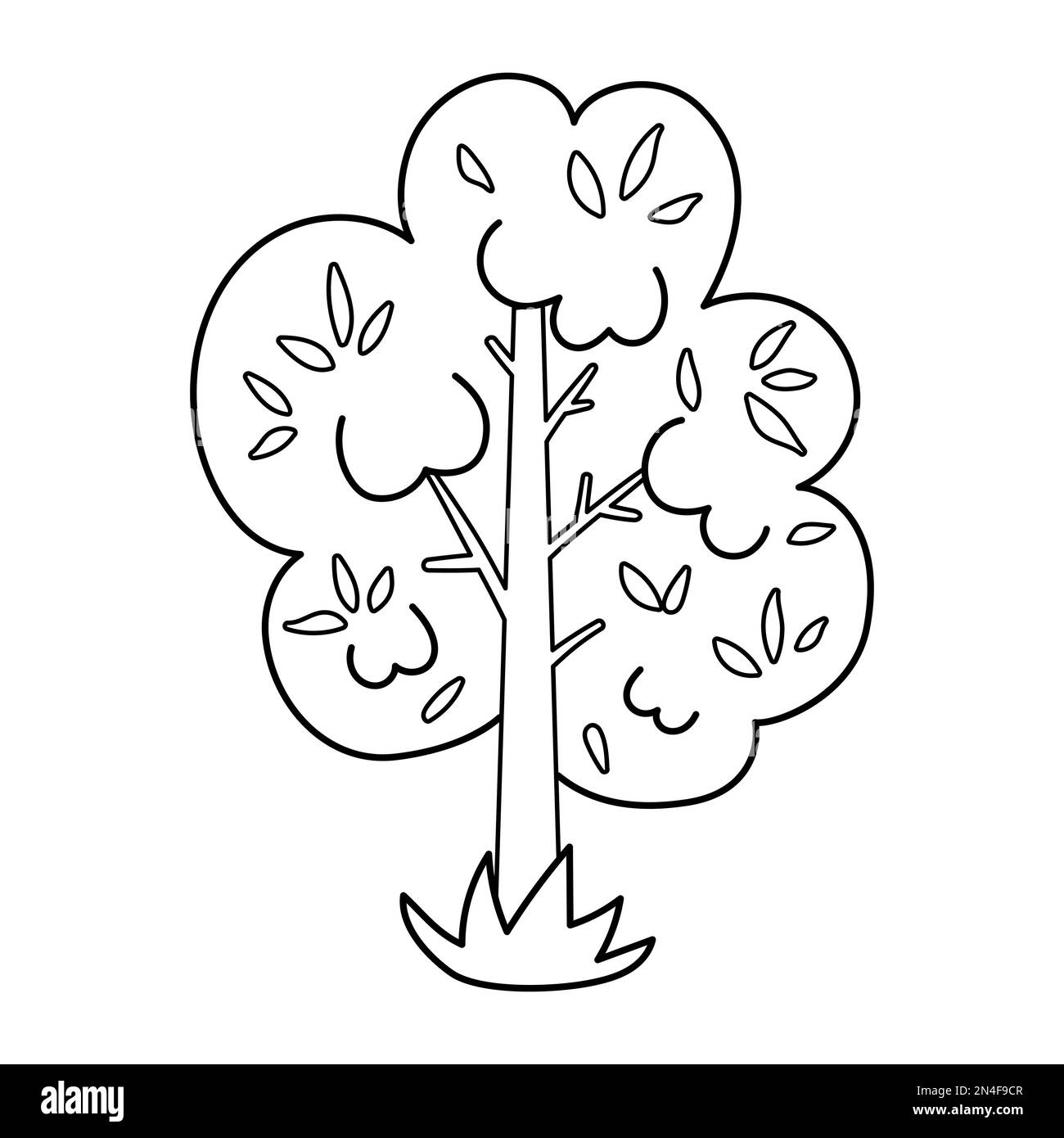 Vector black and white garden or forest tree. Outline spring woodland ...