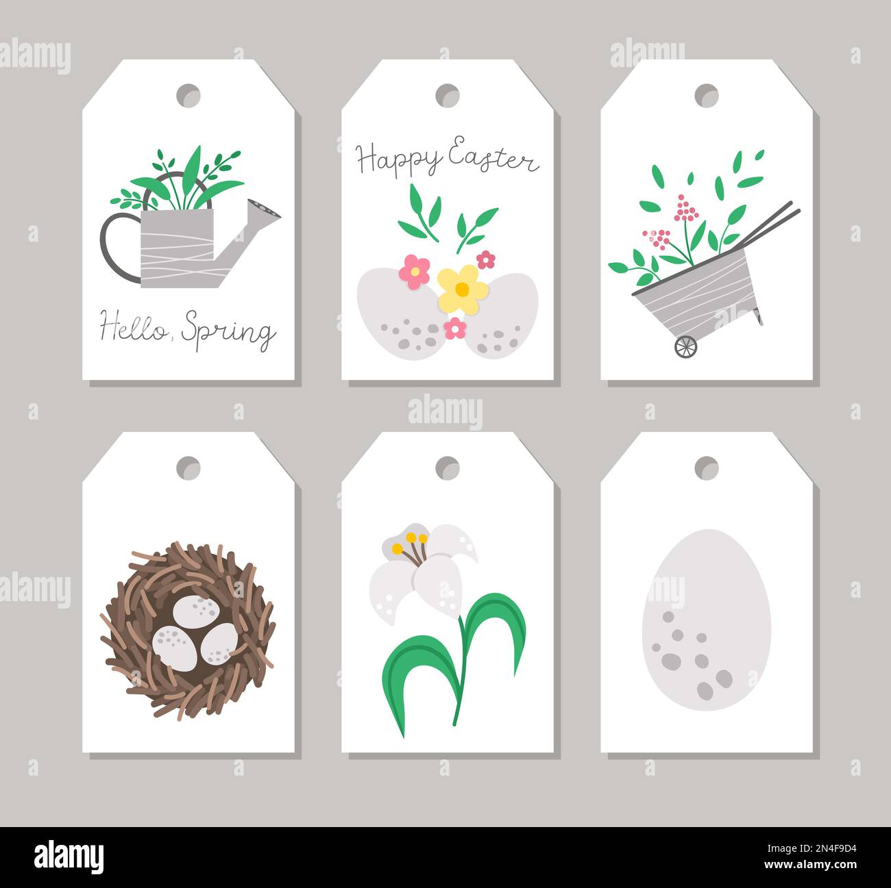 Cute set of Spring price tag templates with watering can, eggs, nest ...