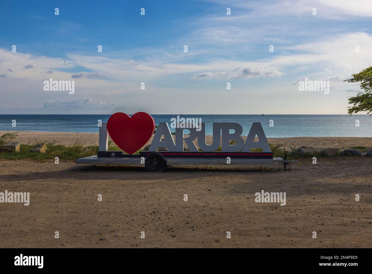 Close up view of letters I love Aruba in center of Oranjestad, capital ...
