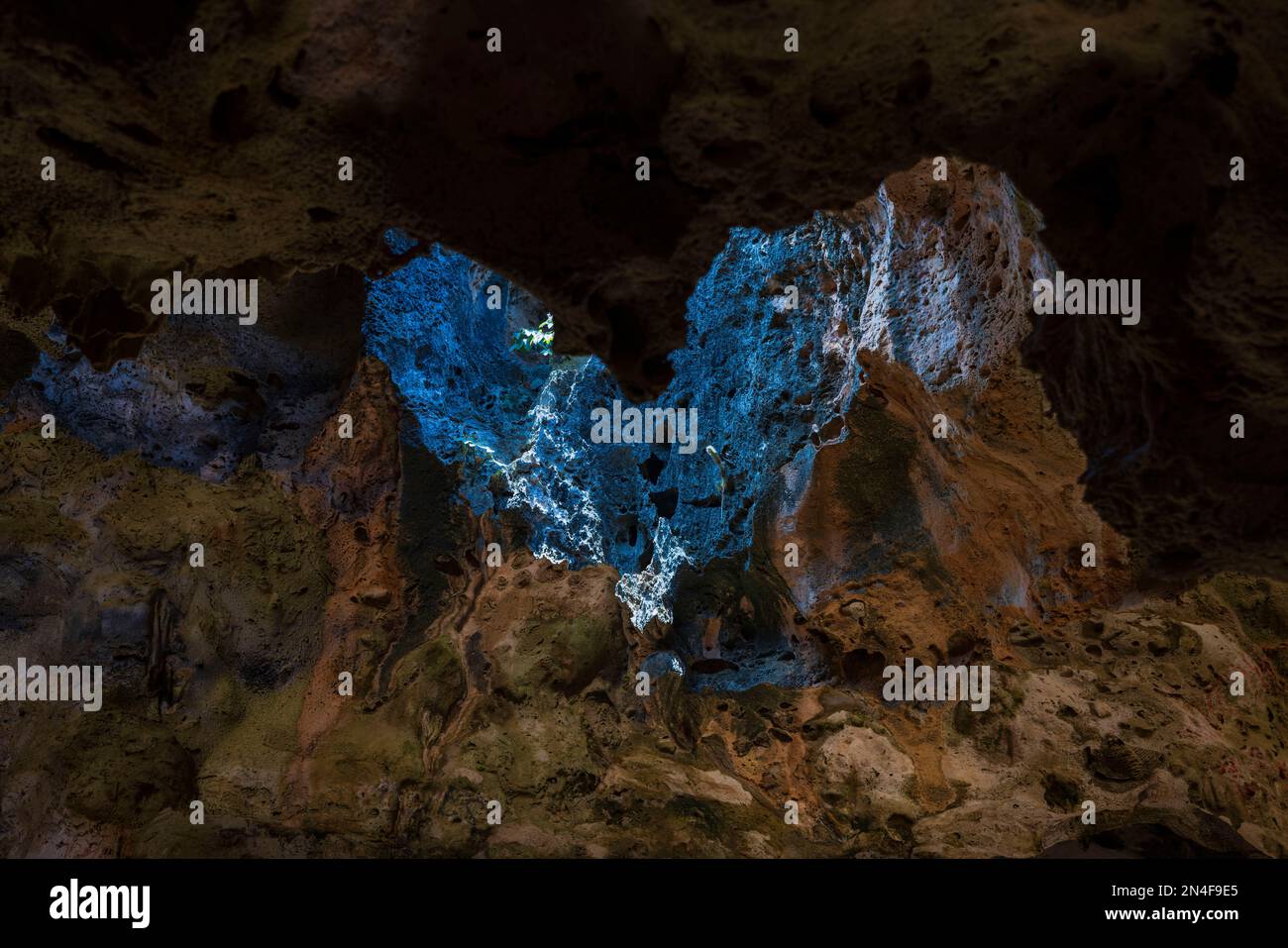 Beautiful down up view at opening in one of Quadirikiri Caves of Arikok ...