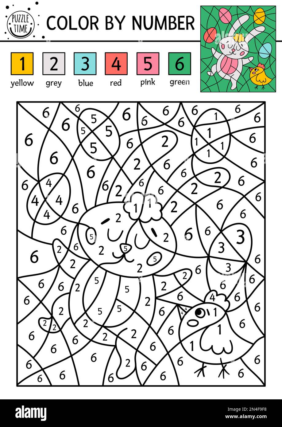 Vector Easter color by number activity with bunny, bird, eggs. Spring ...