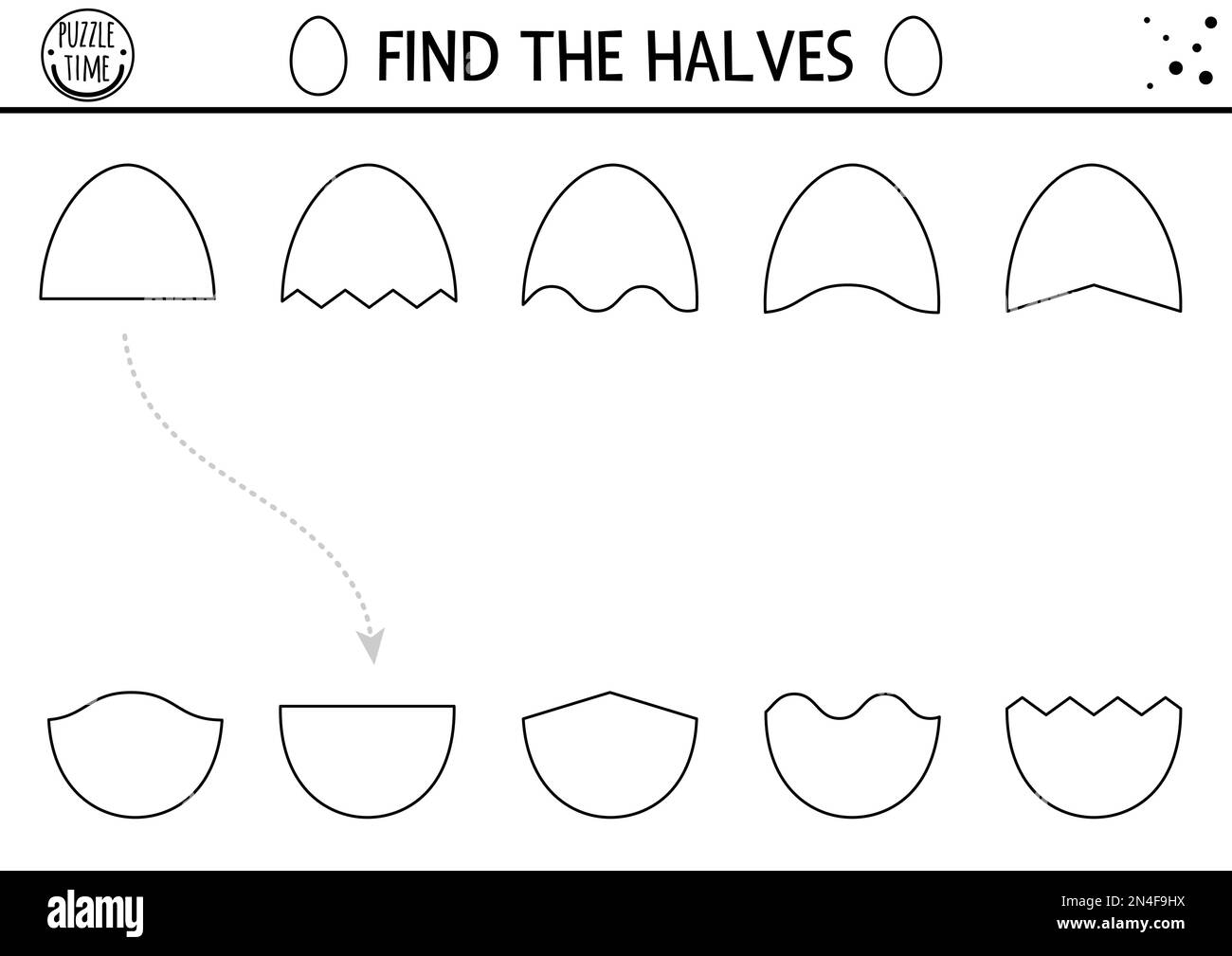 Easter black and white matching activity for children. Outline spring ...