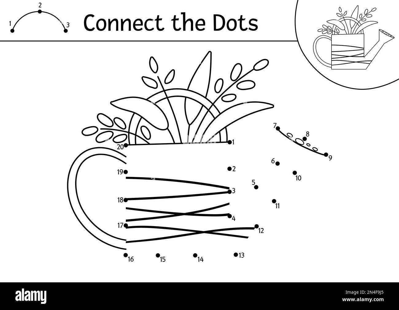 Vector Easter dot-to-dot and color activity with cute watering can with ...