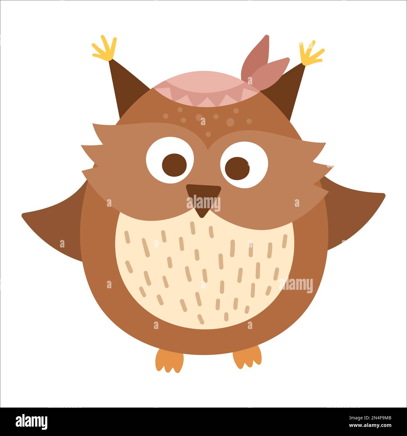 Vector hand drawn baby owl with band on the head. Cute bohemian style ...