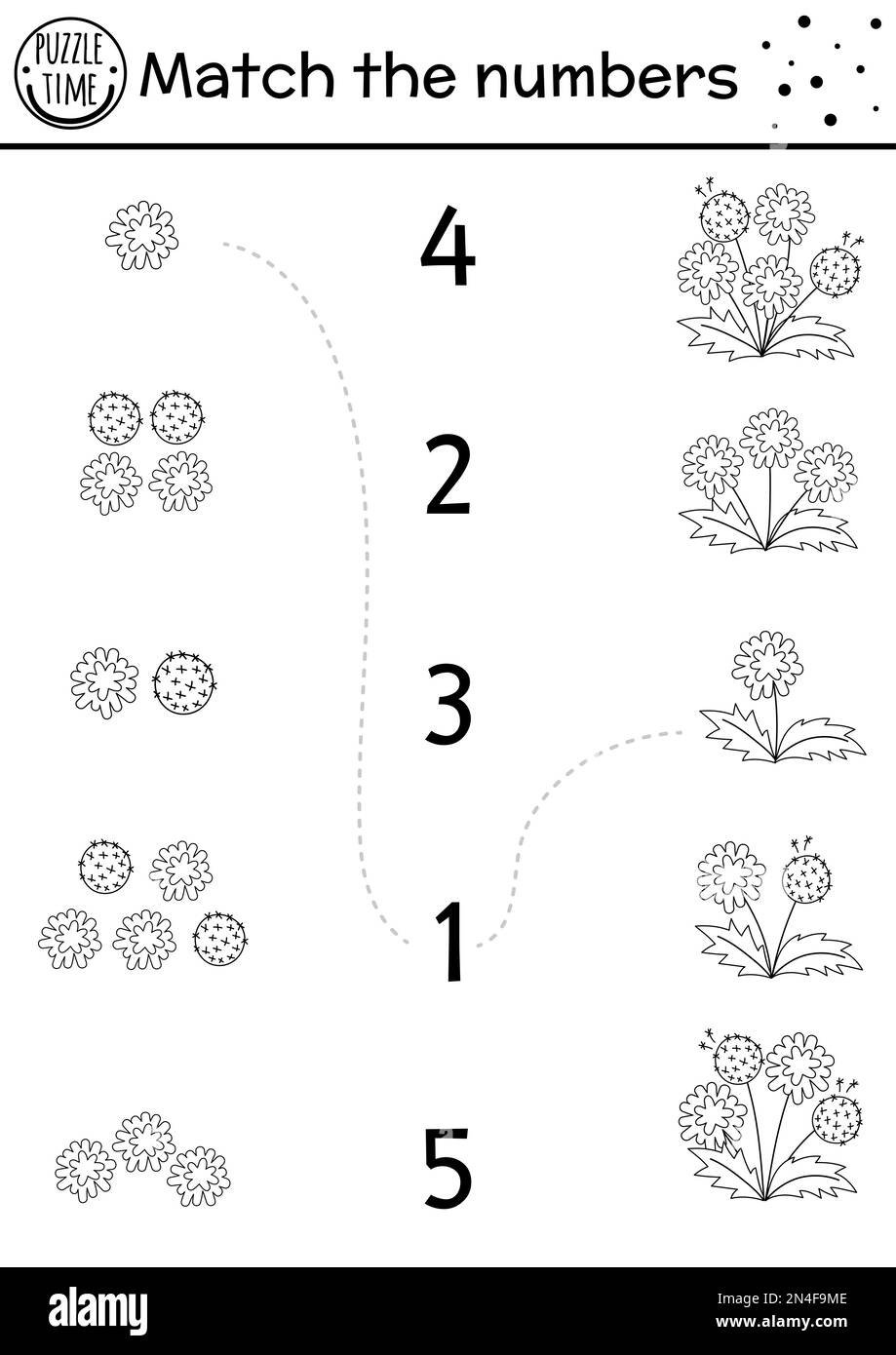 Easter black and white matching game with spring flowers. Holiday math ...