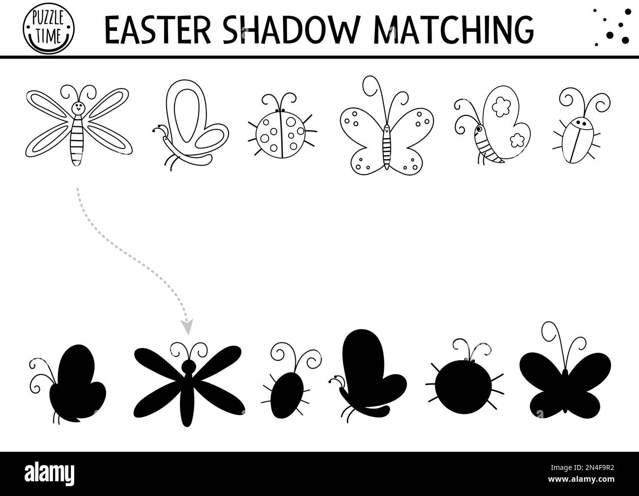 Easter black and white shadow matching activity for children. Outline ...