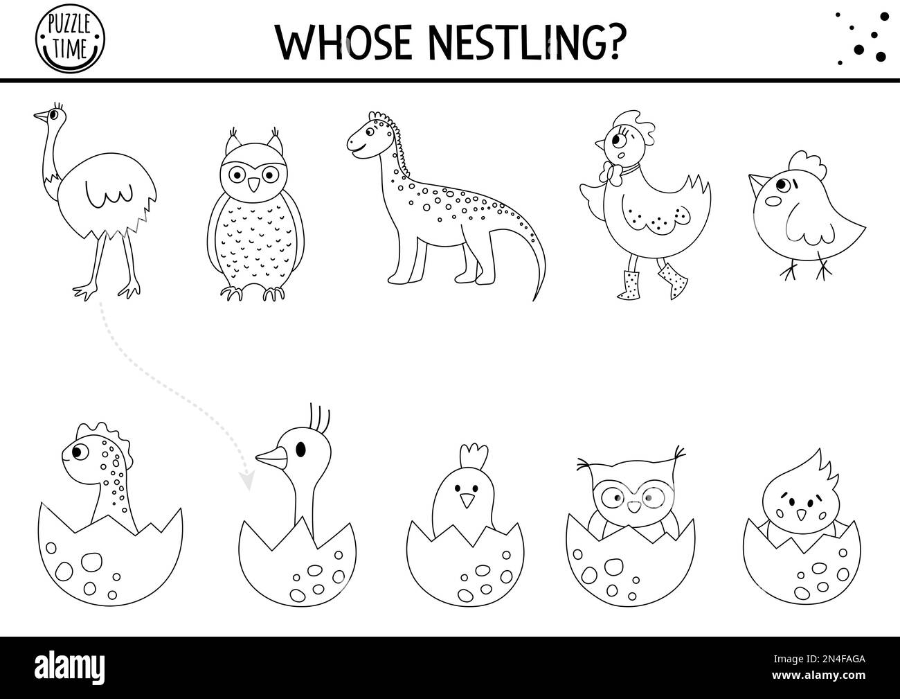 Easter black and white matching activity for children with birds and ...