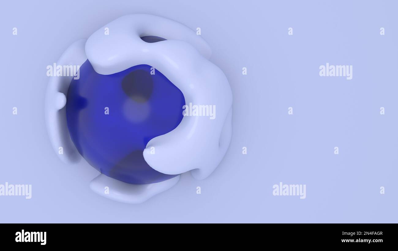 3D illustration of a white sphere with blue light small sphere on a ...
