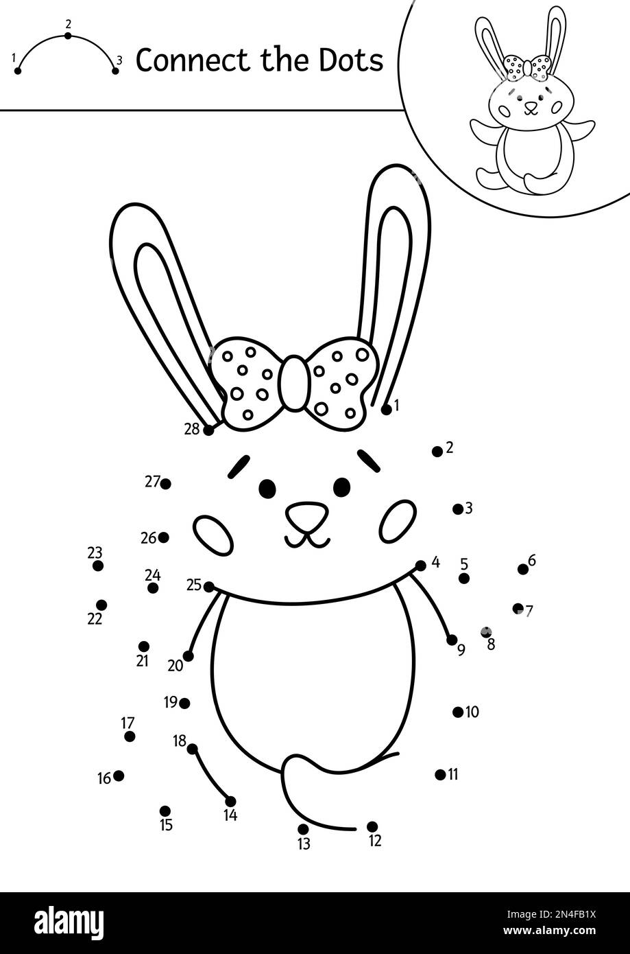 Vector Easter dot-to-dot and color activity with cute bunny. Spring ...