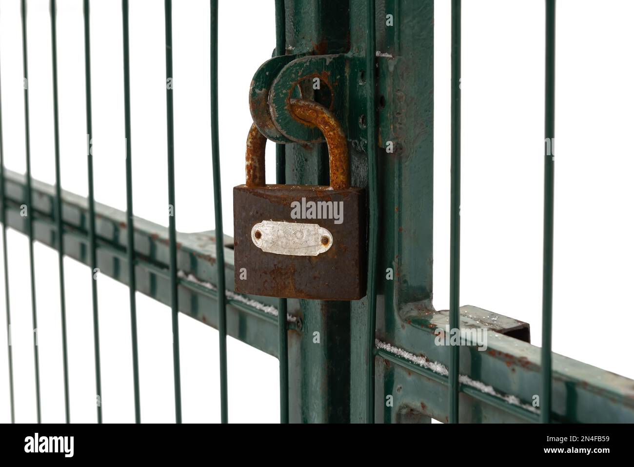 Steel metal bars with a lock in a prison on a white background. Jail ...