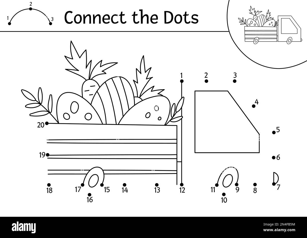 Vector Easter dot-to-dot and color activity with cute car with eggs and ...