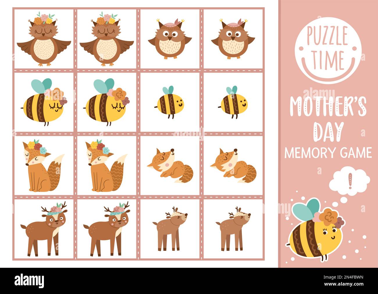 Vector Mothers day memory game cards with baby animals and their ...