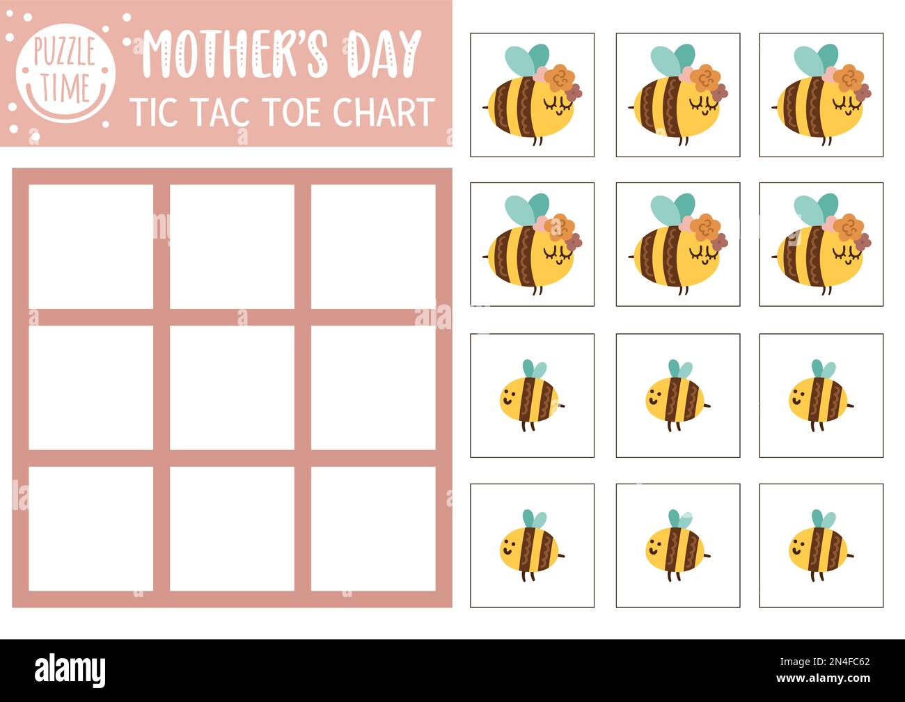 Vector Mothers day tic tac toe chart with cute baby bumblebee and his ...