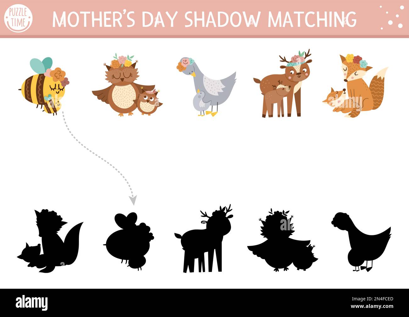 Mothers day shadow matching activity for children with animals family ...