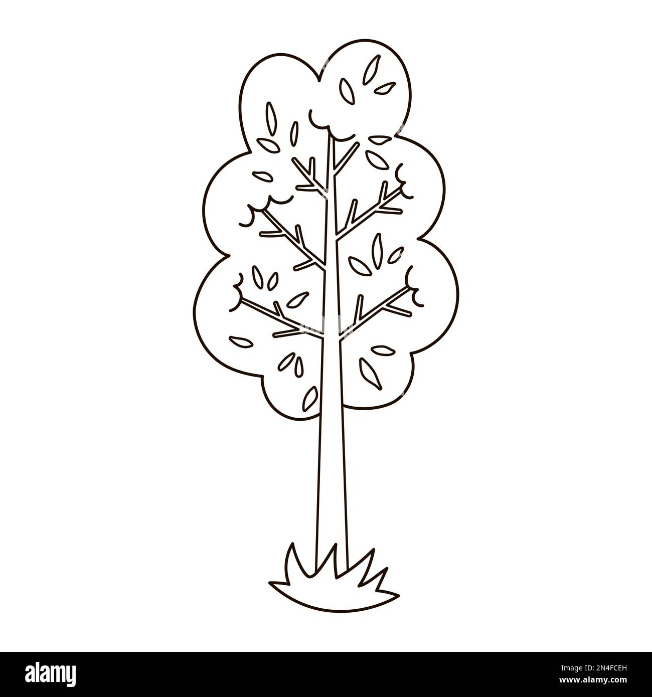 Vector black and white garden or forest tree. Outline spring woodland ...