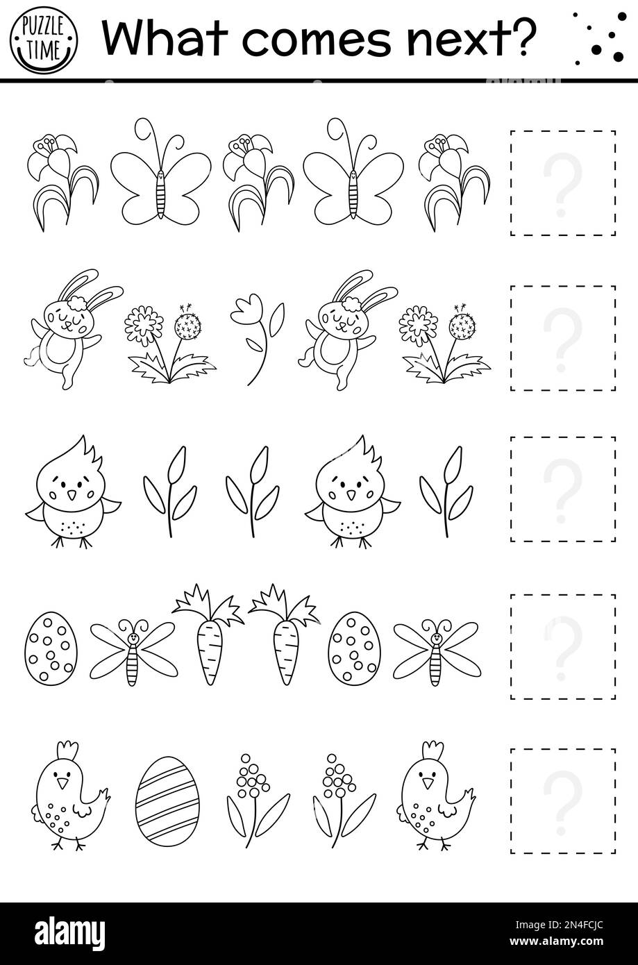 What comes next. Easter black and white matching activity for preschool ...