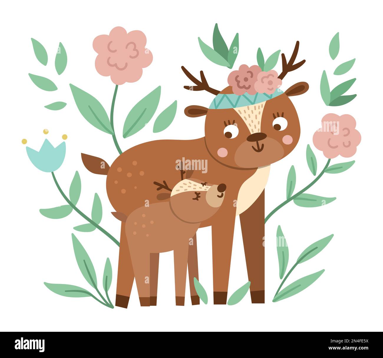 Vector Mothers Day card with cute boho animal. Pre-made design with ...