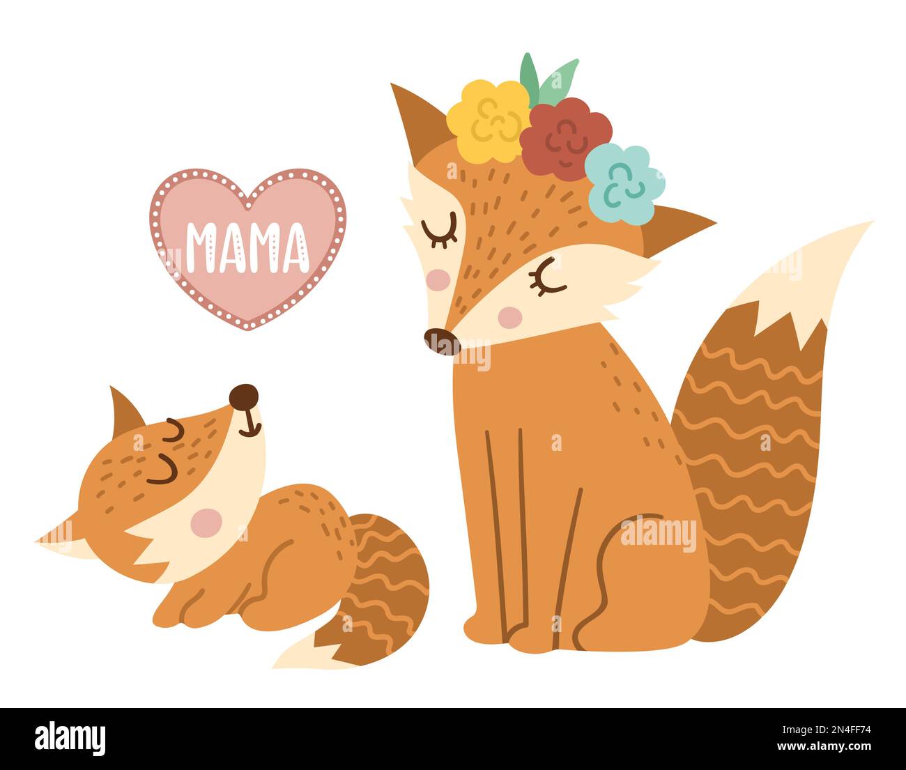 Vector hand drawn baby fox with parent isolated on white. Funny ...