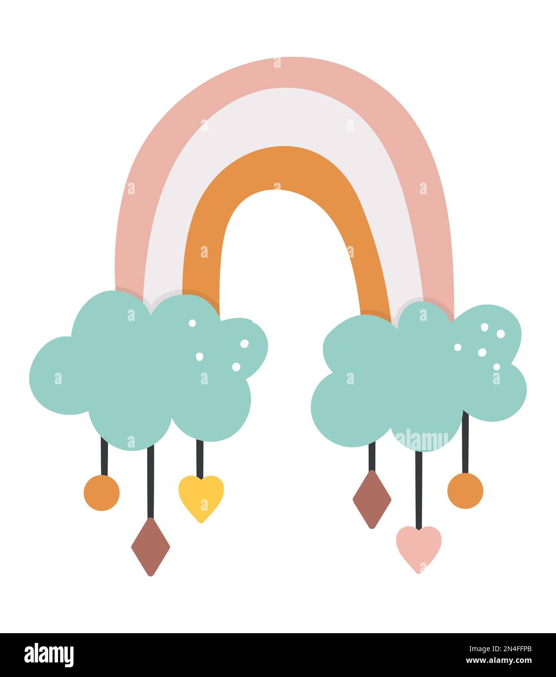 Vector boho rainbow with pendants. Bohemian icon isolated on white ...